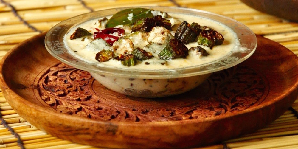 Vendakka Moru Curry | Fried Okra in Yoghurt-Coconut Milk Curry