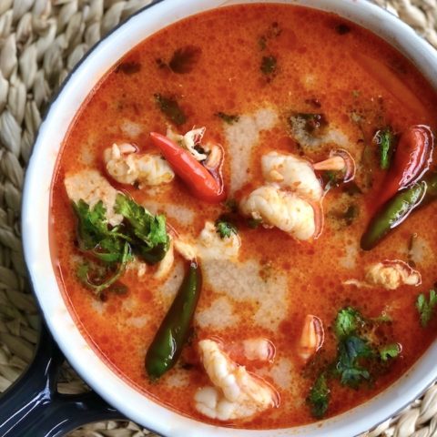 Creamy Tom Yum Soup with Chicken and Prawns